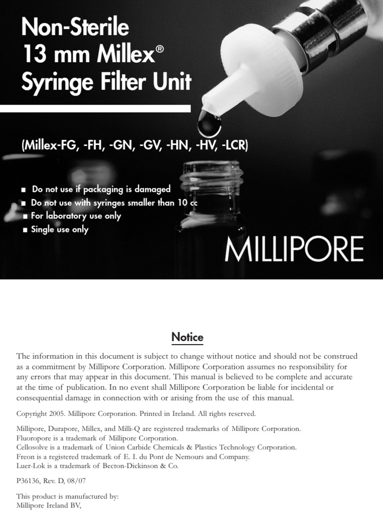 Non Sterile 13 MM Millex | PDF | Ethanol | Filtration