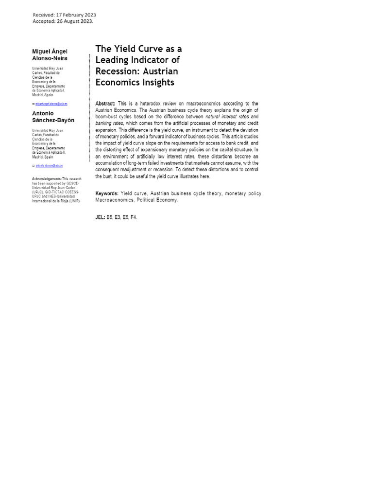 View of The Yield Curve As A Leading Indicator of Recession - Austrian ...