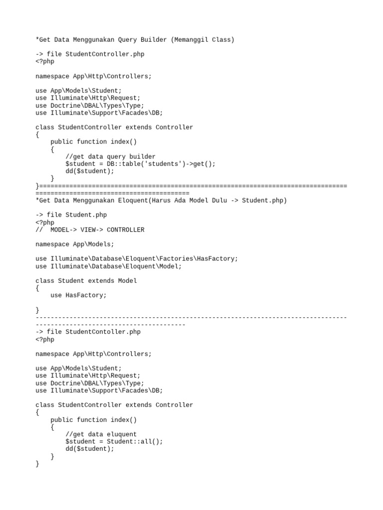 Belajar Laravel 11-Perbandingan Query Builder DGN Eloquent | PDF | Databases | Information Science