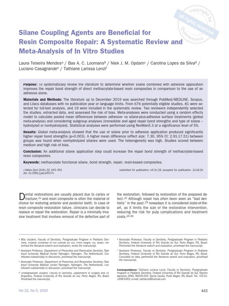 Silane For Composite Repair-2020 Quint | PDF | Systematic Review | Meta ...