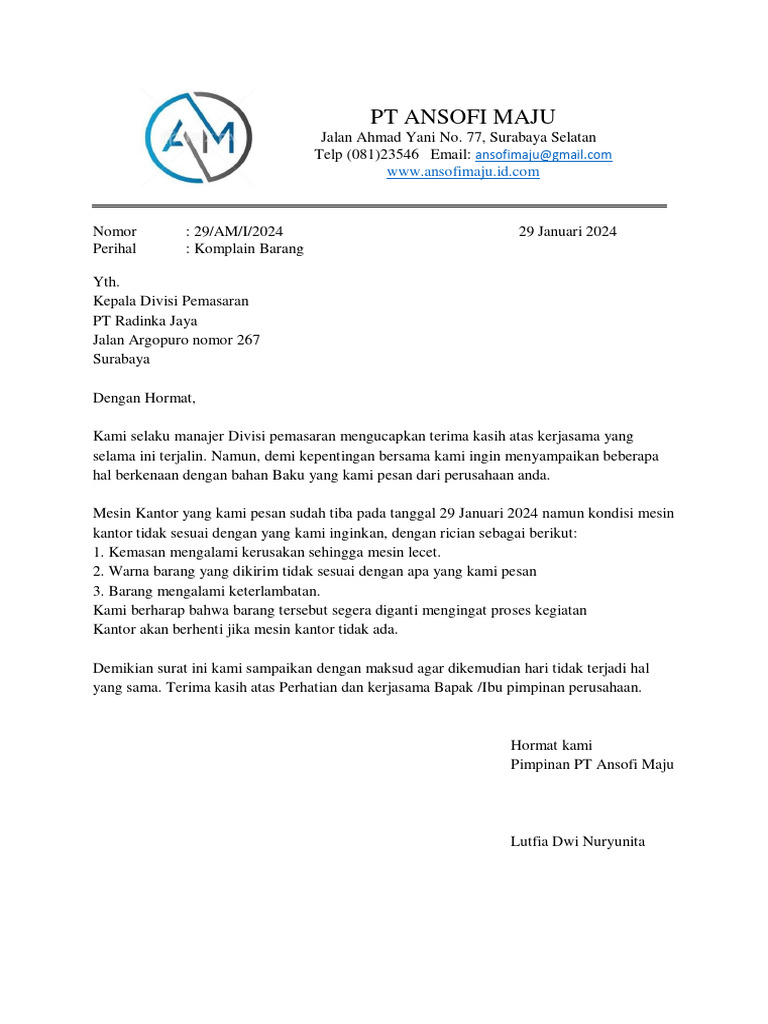 Surat Komplain | PDF