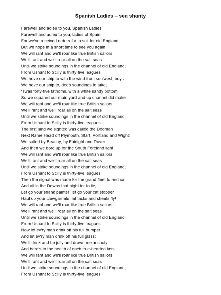 Spanish Ladies Lyrics | PDF