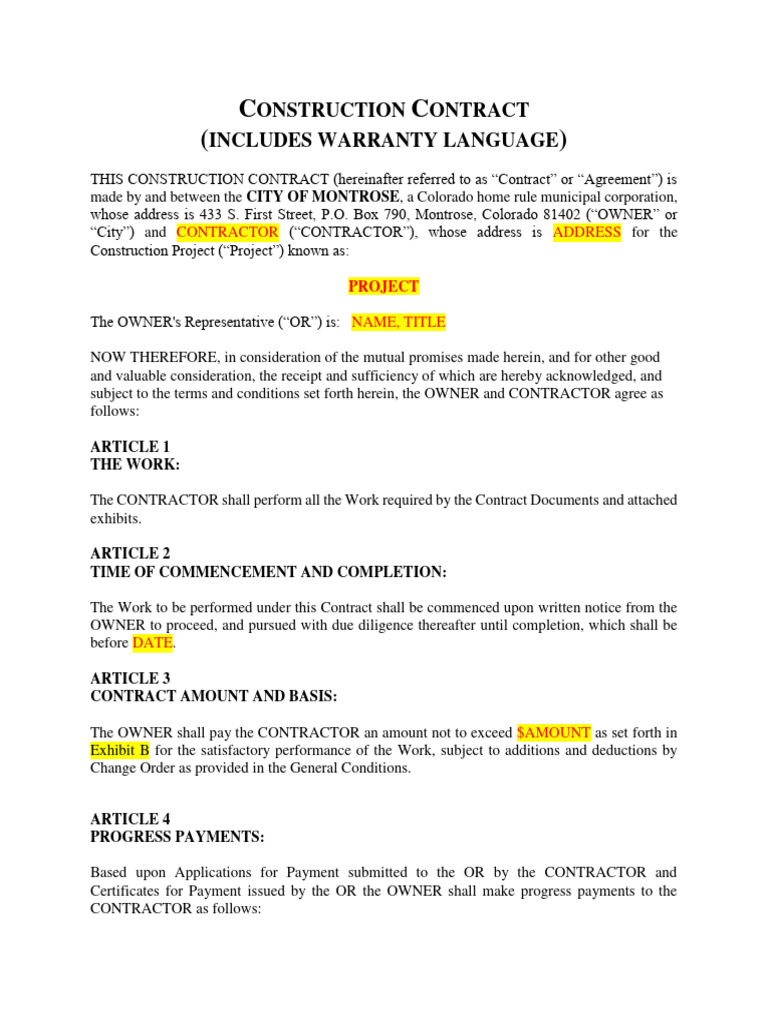 19-056 Sample Construction Contract_1 | PDF | E Verify | Liability ...