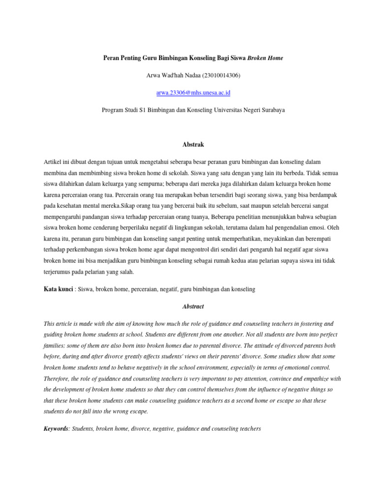 Peran Penting Guru Bimbingan Konseling Bagi Siswa Broken Home | PDF