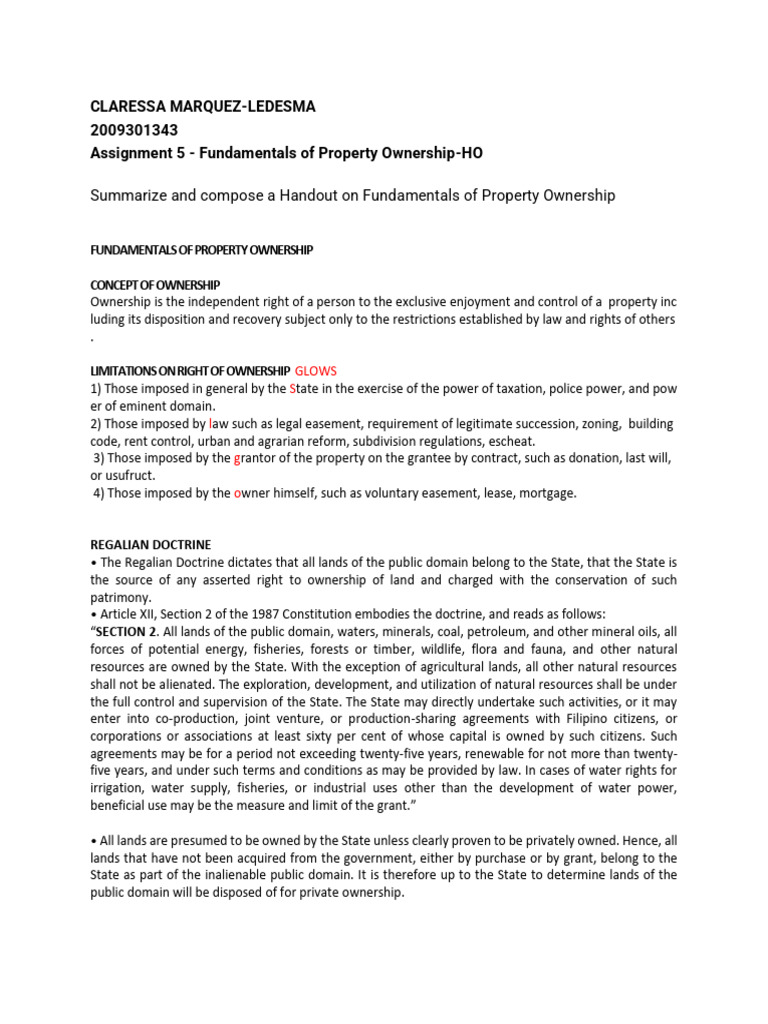 Fundamentals of Property Ownership HO | PDF | Property | Naturalization