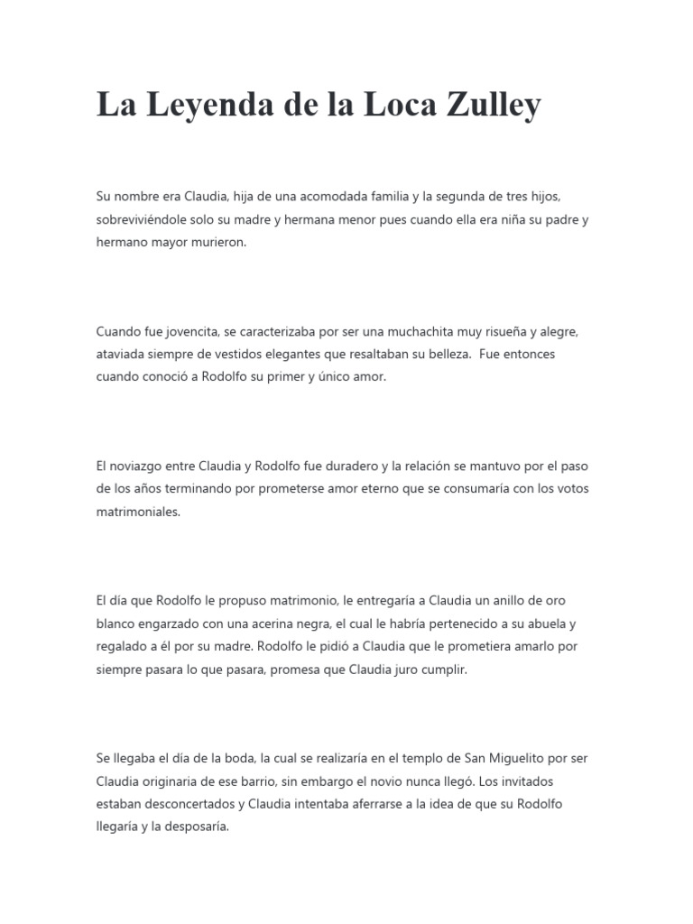 La Leyenda de La Loca Zulley | PDF