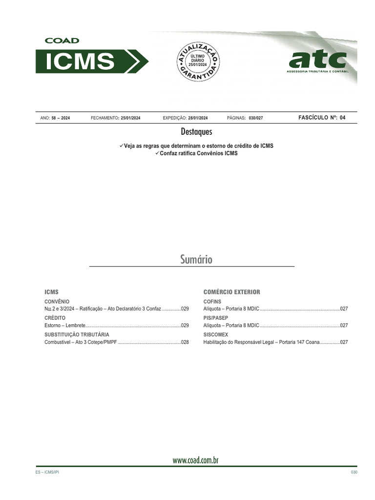 Informativo - ICMS-ES - Fascículo 04-2024 | PDF
