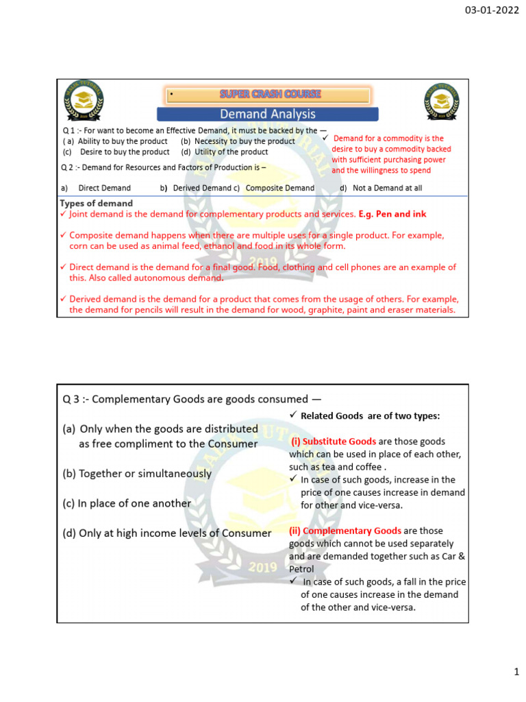 Demand Analysis Super Crash Course by Malik Tutorial | PDF | Demand | Price Elasticity Of Demand