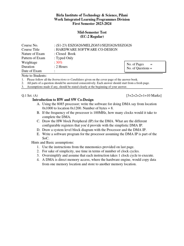 Hardware-Software Co-Design Exam | PDF | Central Processing Unit | Computing