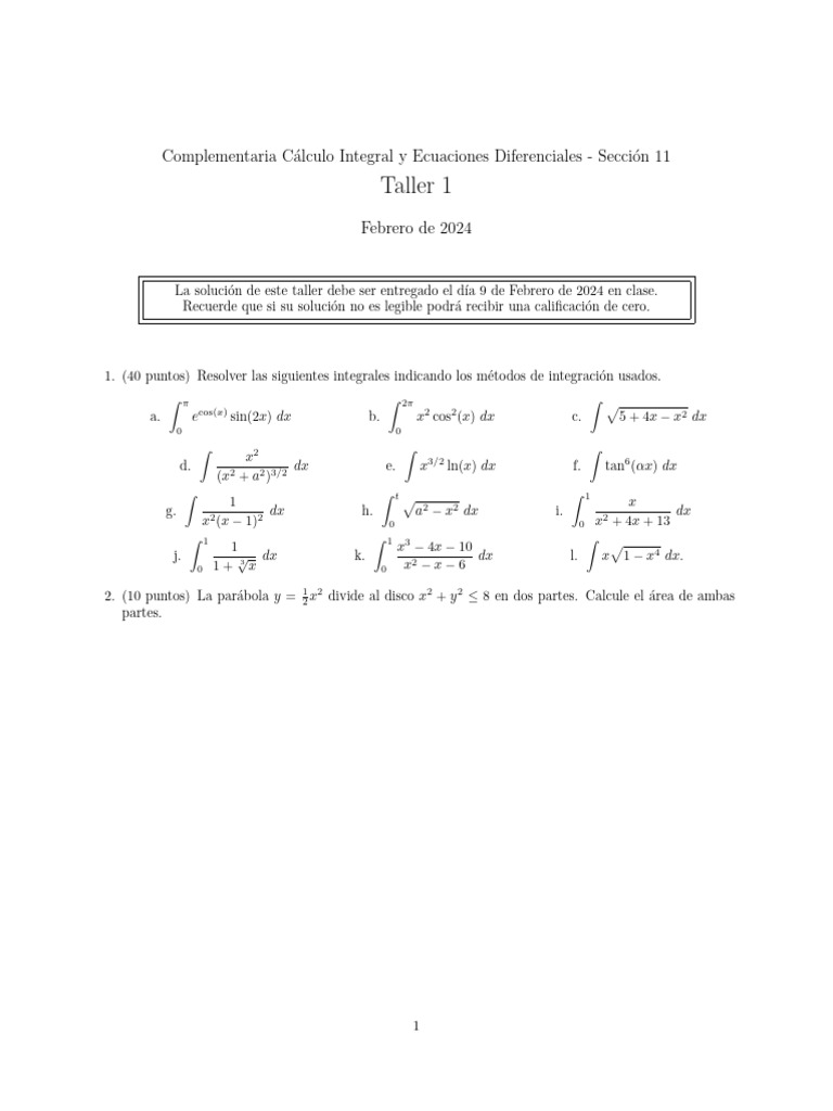 Taller de Cálculo Integral y Ecuaciones | PDF | Integral | Matemáticas