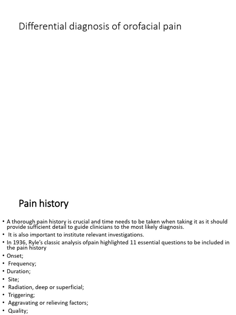 Oral Surgery IV Differential Diagnosis of Facial Pain and Trismus | PDF ...