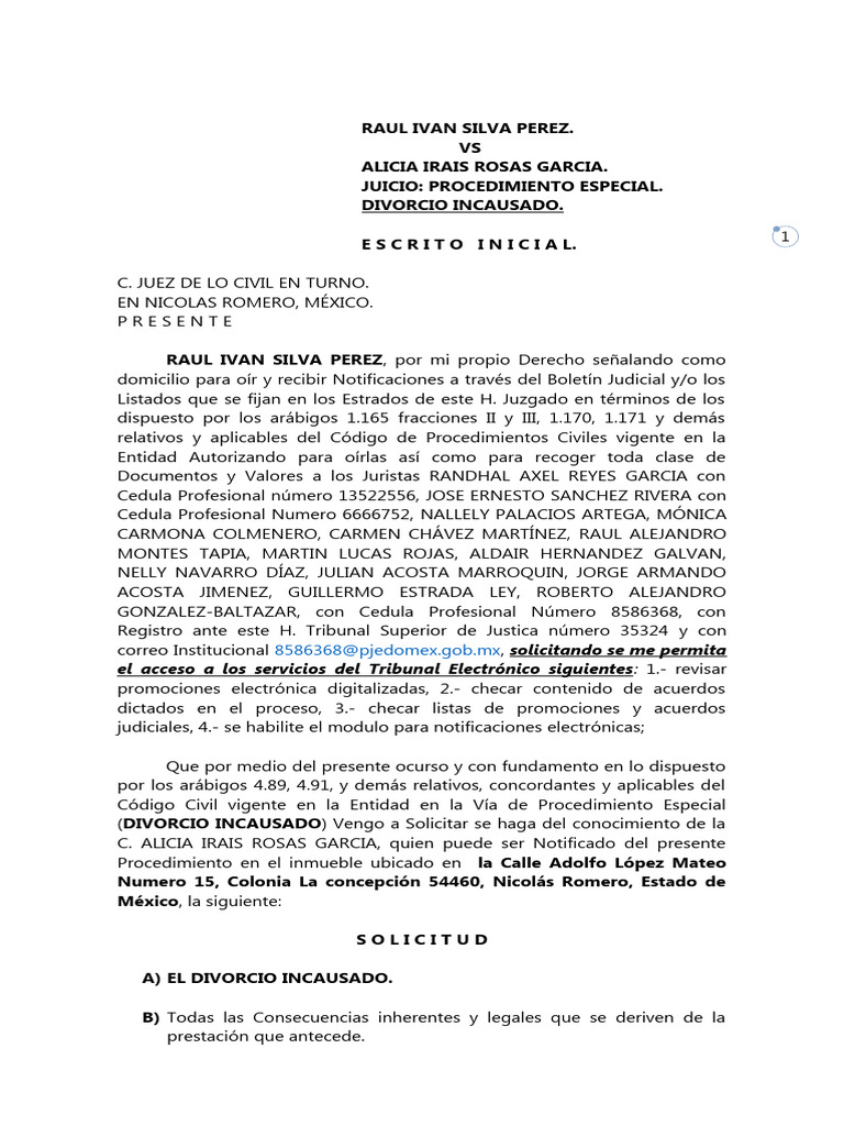 Divorcio Incausado: Raúl Silva vs. Alicia Rosas | PDF | Divorcio ...