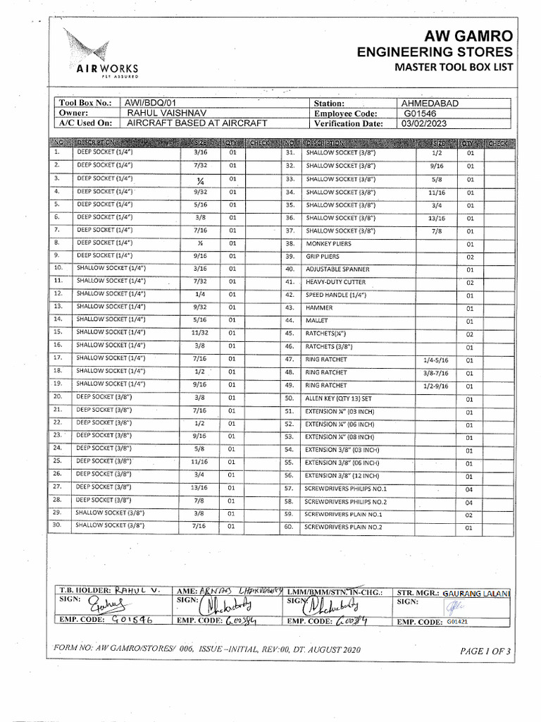 AWI-BDQ-01 Master List - REV - 17-02-2023 - Signed | PDF
