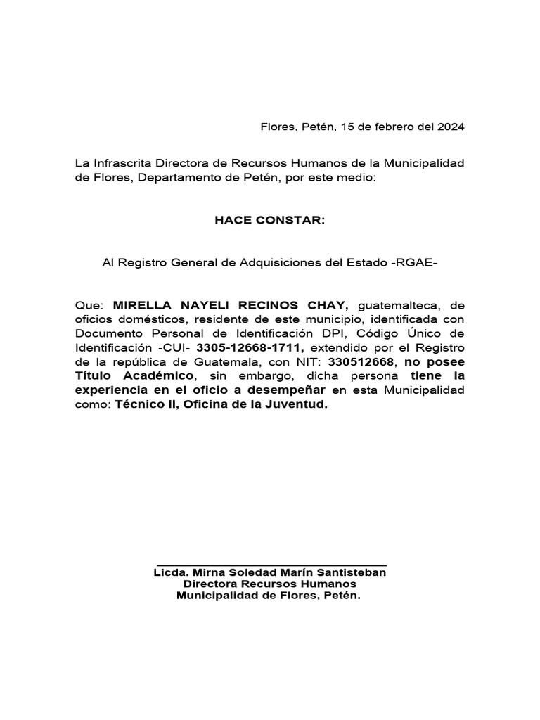 Constancias Rgae Muni Flores | PDF | Departamento de Petén | Guatemala