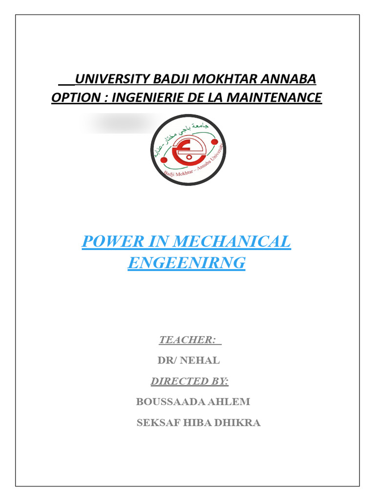 University BADJI MOKHTAR ANNABA | PDF | Turbine | Machines