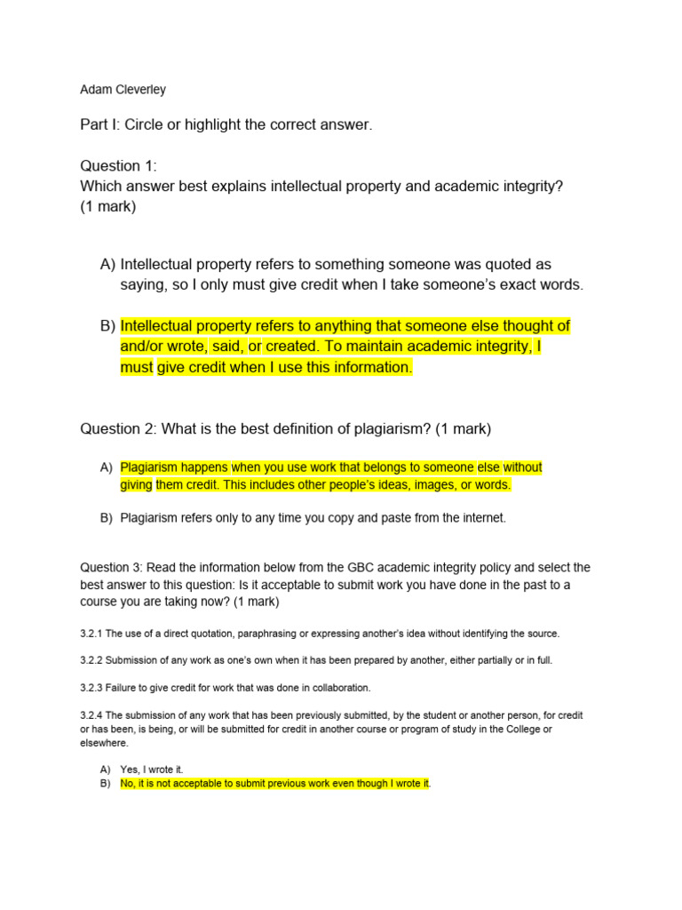 Academic Integrity Assignment | PDF | Plagiarism | Citation