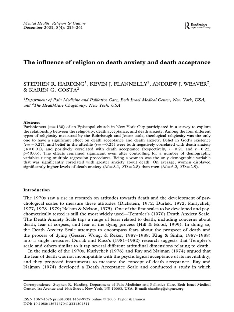 The Infoluence of Religion On Death Anxiety and Death Acceptance | PDF ...