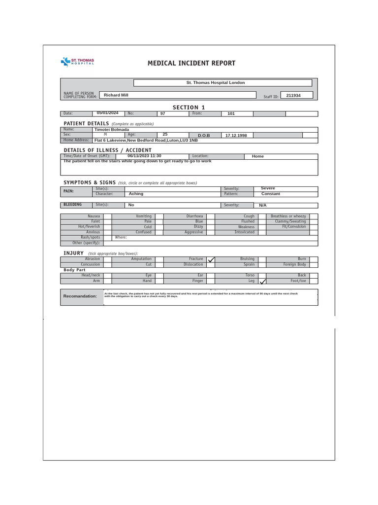 Medical Incident Report Form 2 1 4 1 | PDF | Emergency Department ...