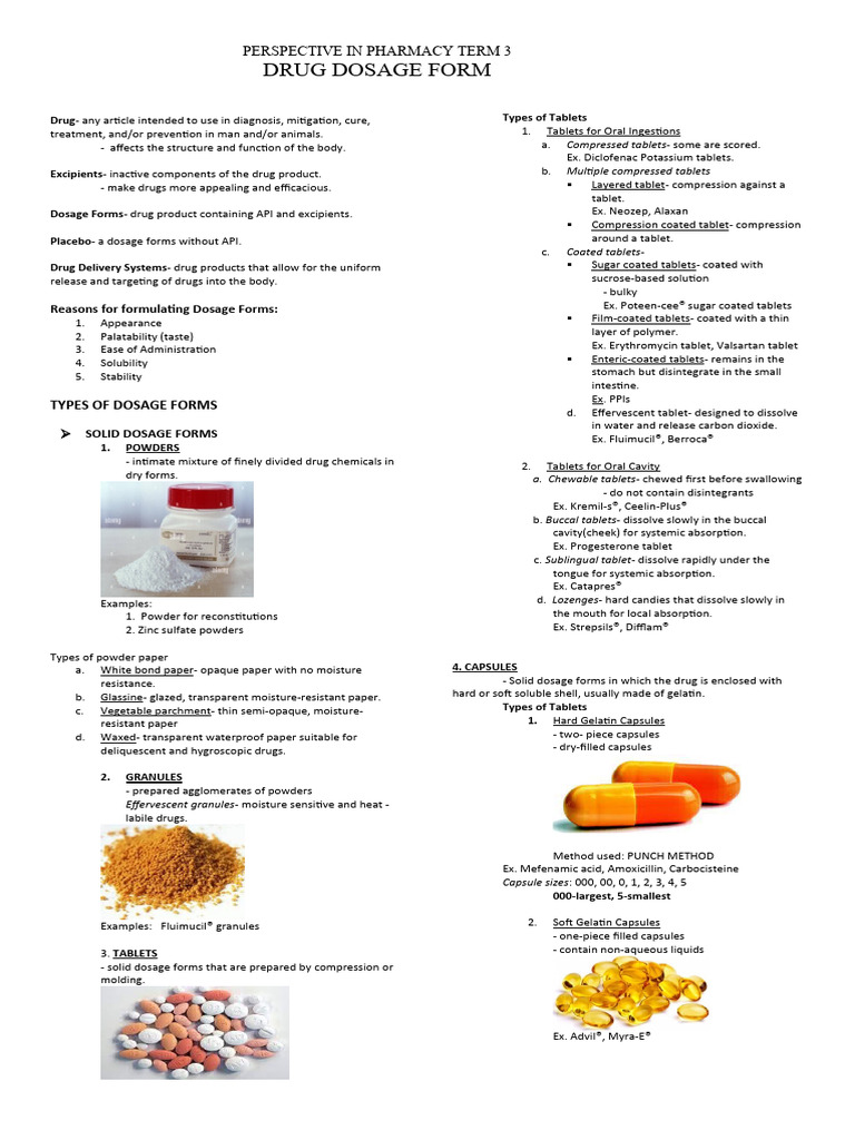 Drug Dosage Forms - Term 3 | PDF | Tablet (Pharmacy) | Pharmaceutical ...