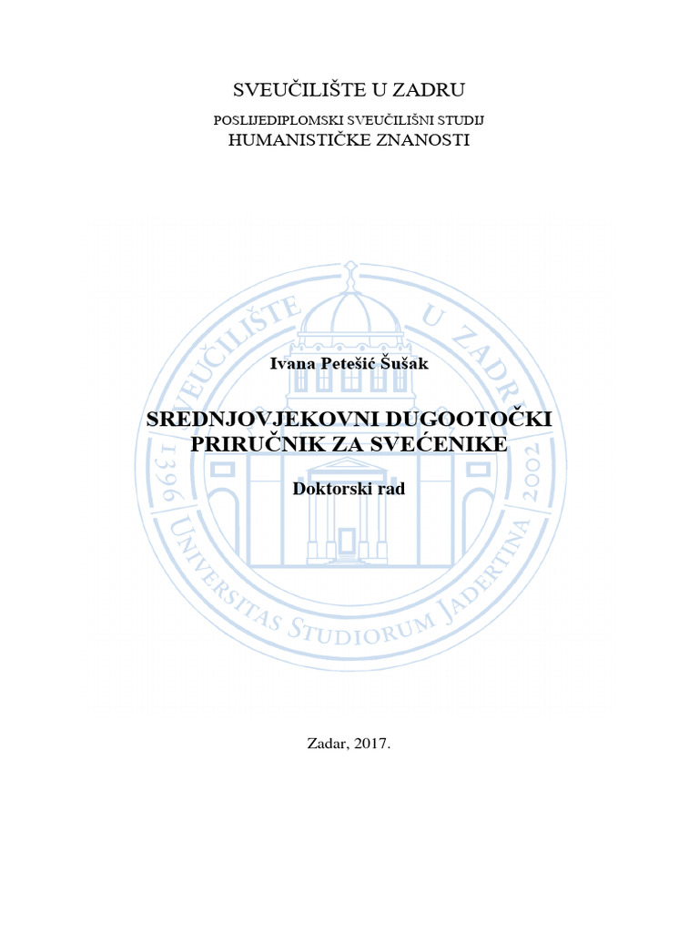 Srednjovjekovni Dugootočki Priručnik Za Svećenike: Sveučilište U Zadru ...