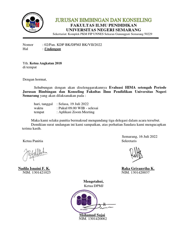 Undangan Evaluasi HIMA BK UNNES | PDF