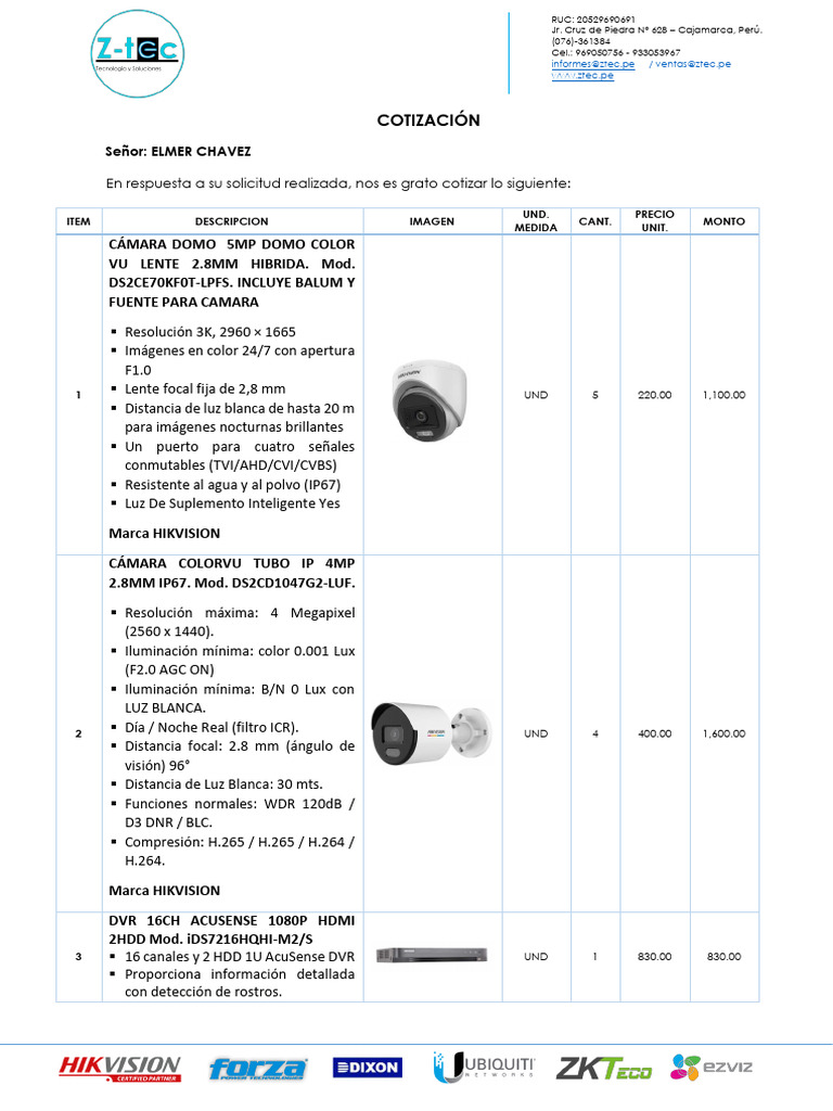 Cot0309 020124 Elmer Chavez Kit Cam 4mp Ip Cam 5mp Hibridas FF | PDF ...
