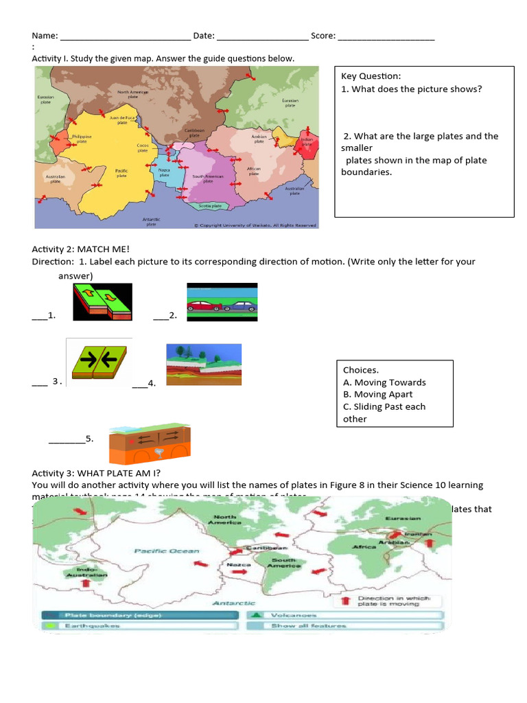 Activity Sheet Plate Boundary | PDF | Games & Activities | Teaching Methods & Materials