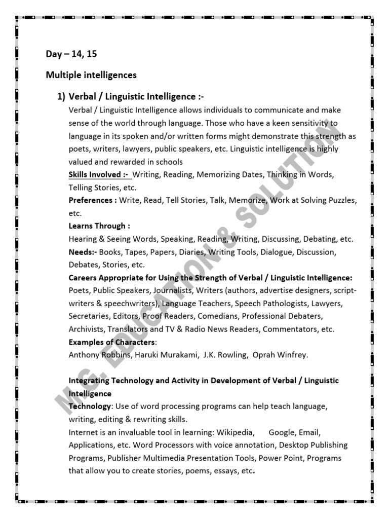 Multiple Intelligences | PDF | Mathematics | Intelligence