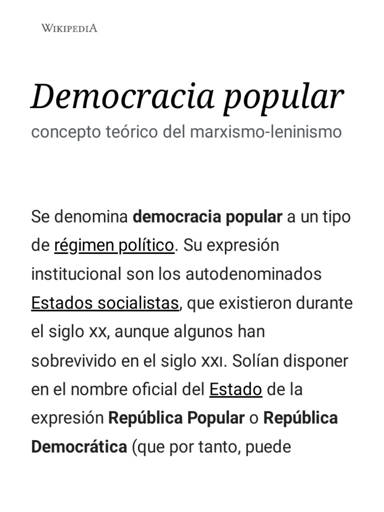 Democracia Popular - Wikipedia, La Enciclopedia Libre | PDF