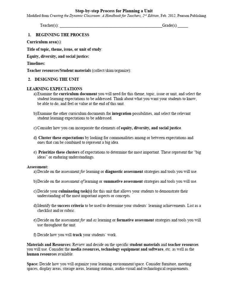 Planning A Unit Step by Step Guide | PDF | Learning | Intelligence