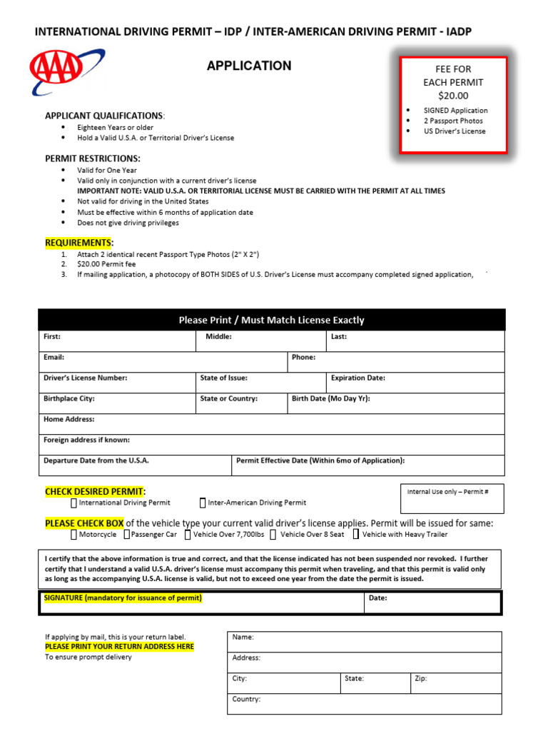 International Driving Permit Application | PDF