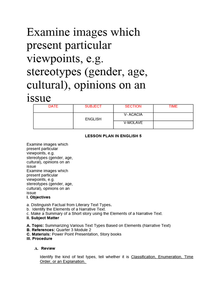 Summarizing Various Text Types Based On Elements | PDF | Poetry | Narrative Summarizing Various Text Types Based On Elements | PDF | Poetry | Narrative