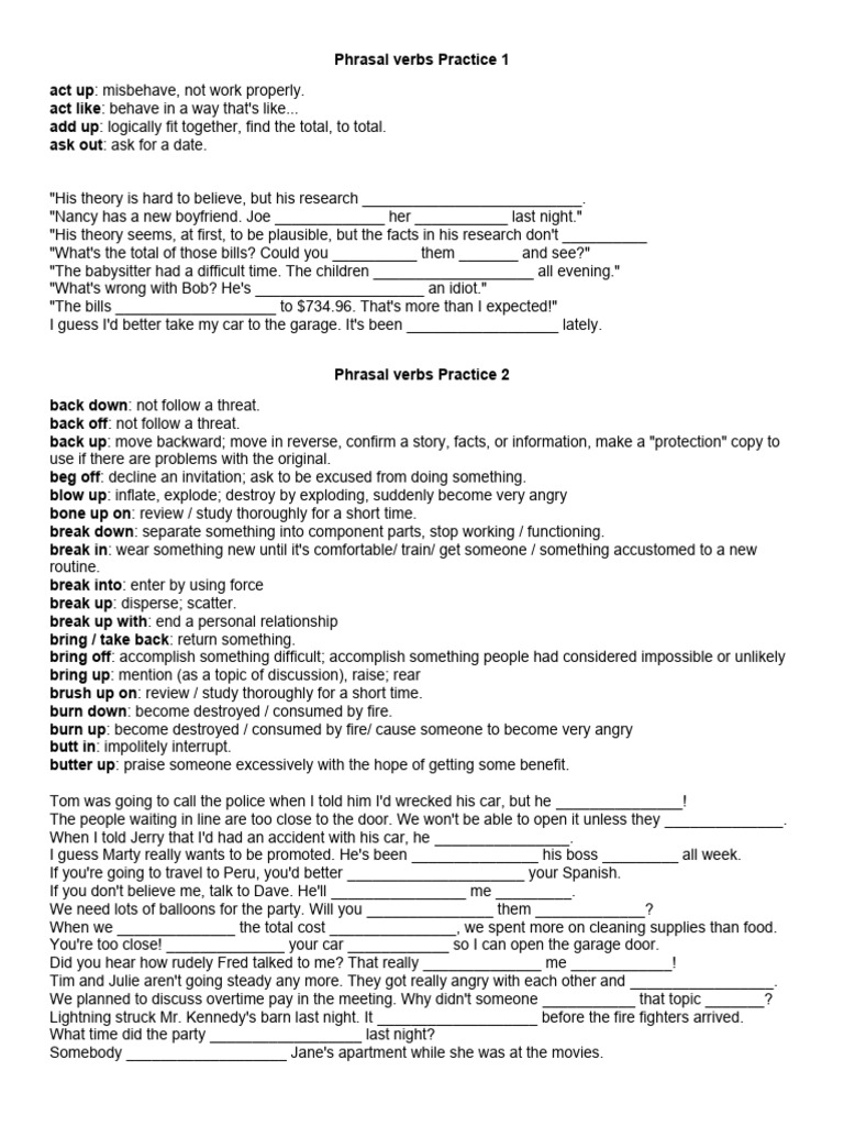 Phrasal Verbs Practice 1 | PDF