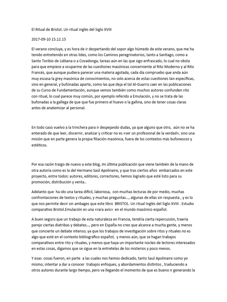 El Ritual de Bristol en el Siglo XVIII | PDF | Masonería | Antropología ...