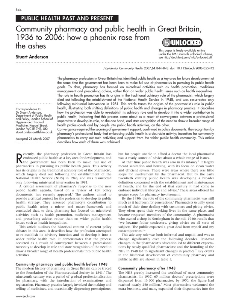 Anderson, 2007 - Community Pharmacy and Public Health in Great Britain ...