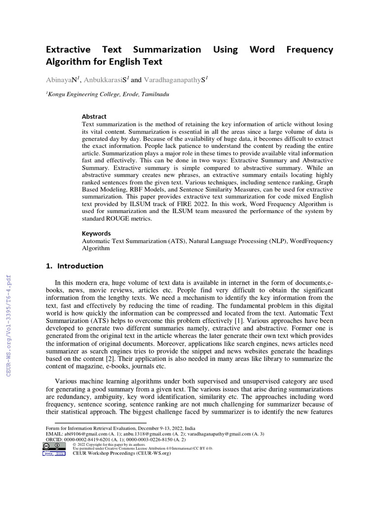 Extractive Text Summarization Using Word Frequency | PDF | Applied ... Extractive Text Summarization Using Word Frequency | PDF | Applied ...