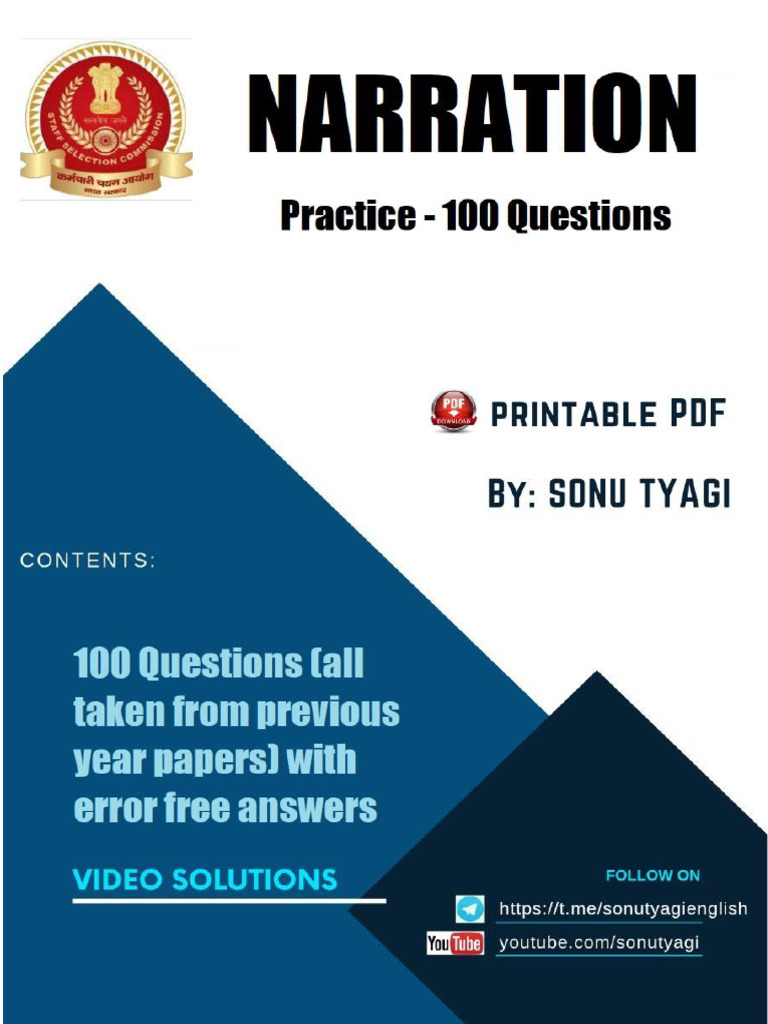 NARRATION - 100 Questions - Practice Set | PDF