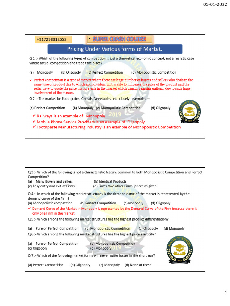 Market Structures and Competition Quiz | PDF | Monopoly | Perfect ...