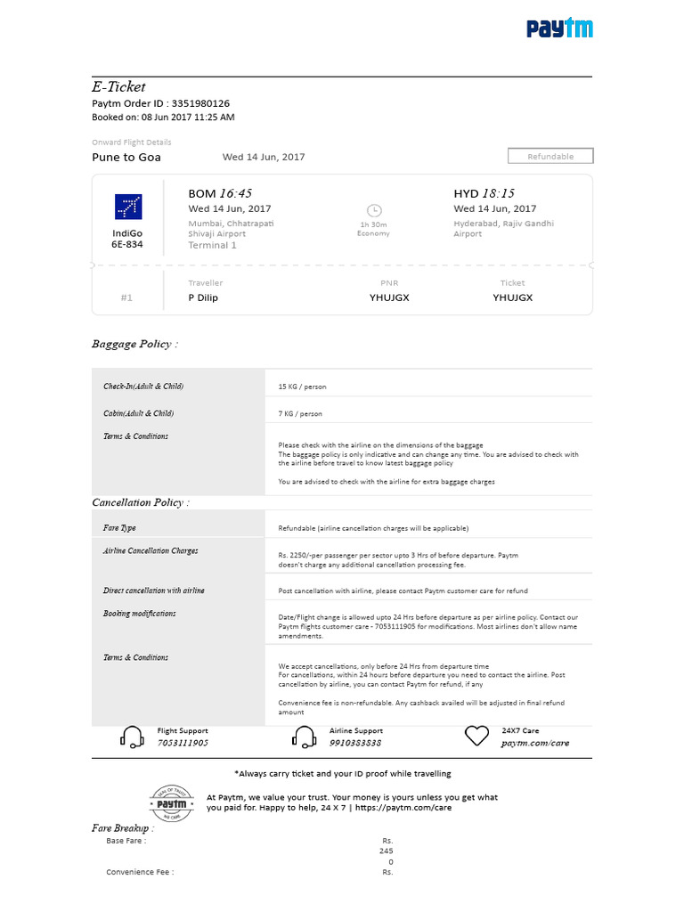E Ticket | Download Free PDF | Fee | Airlines