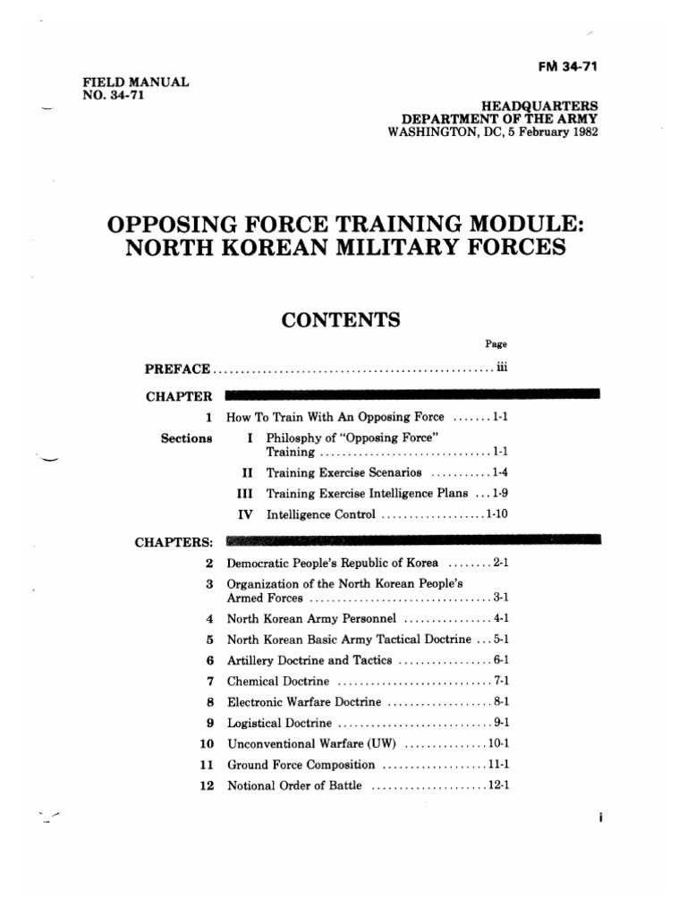 US Army-North Korean OPFOR Training Module FM 34-71 05 FEB 1982 | PDF