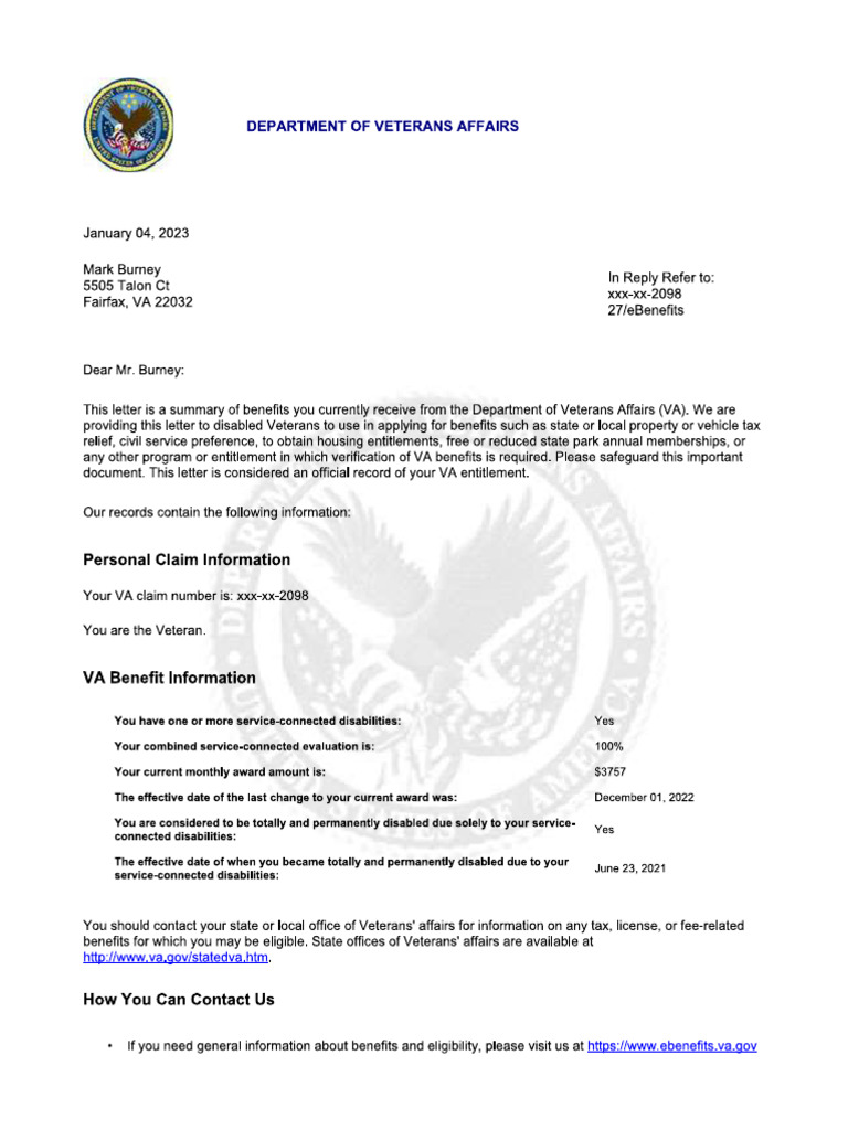 Veteran Benefit Letter | PDF