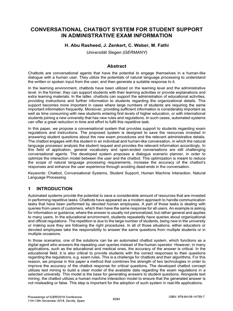 Conversational Chatbot System For Student Support in Administrative Exam Information | PDF ...
