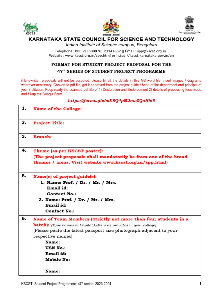 KSCST Student Project Proposal Guide | PDF | Prior Art