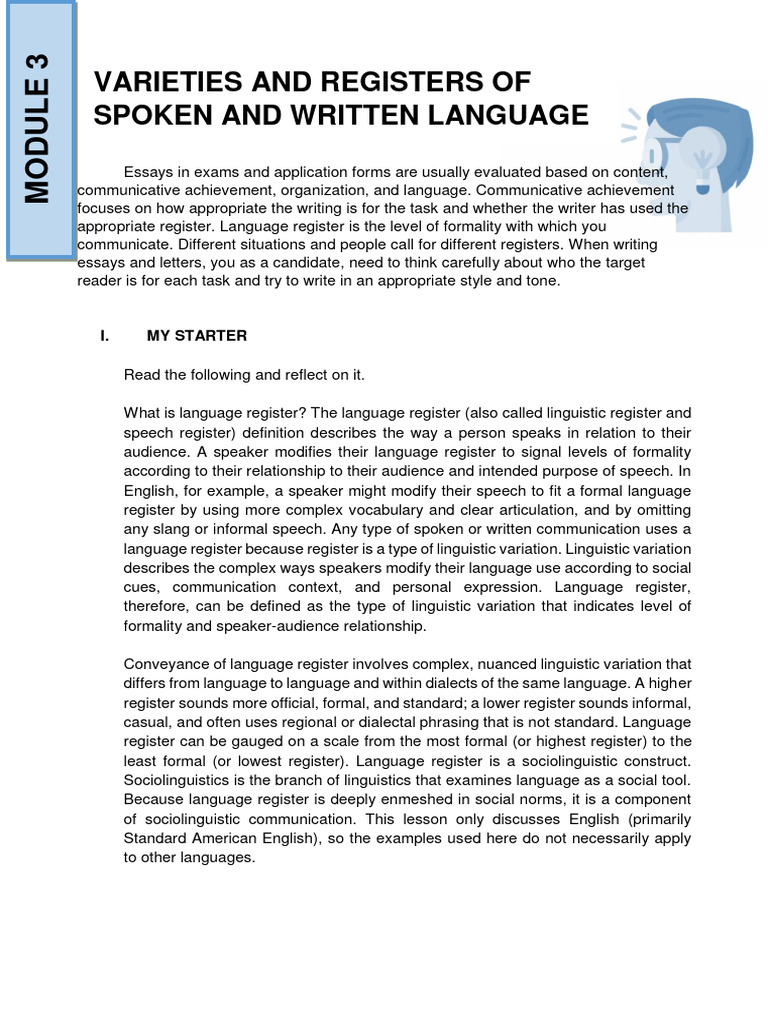 MODULE 3. Language Register | PDF | Linguistics | Disability