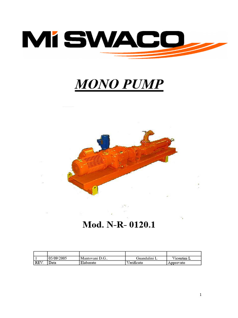 Mono Pump: Mod. N-R-0120.1 | PDF | Pump | Equipment