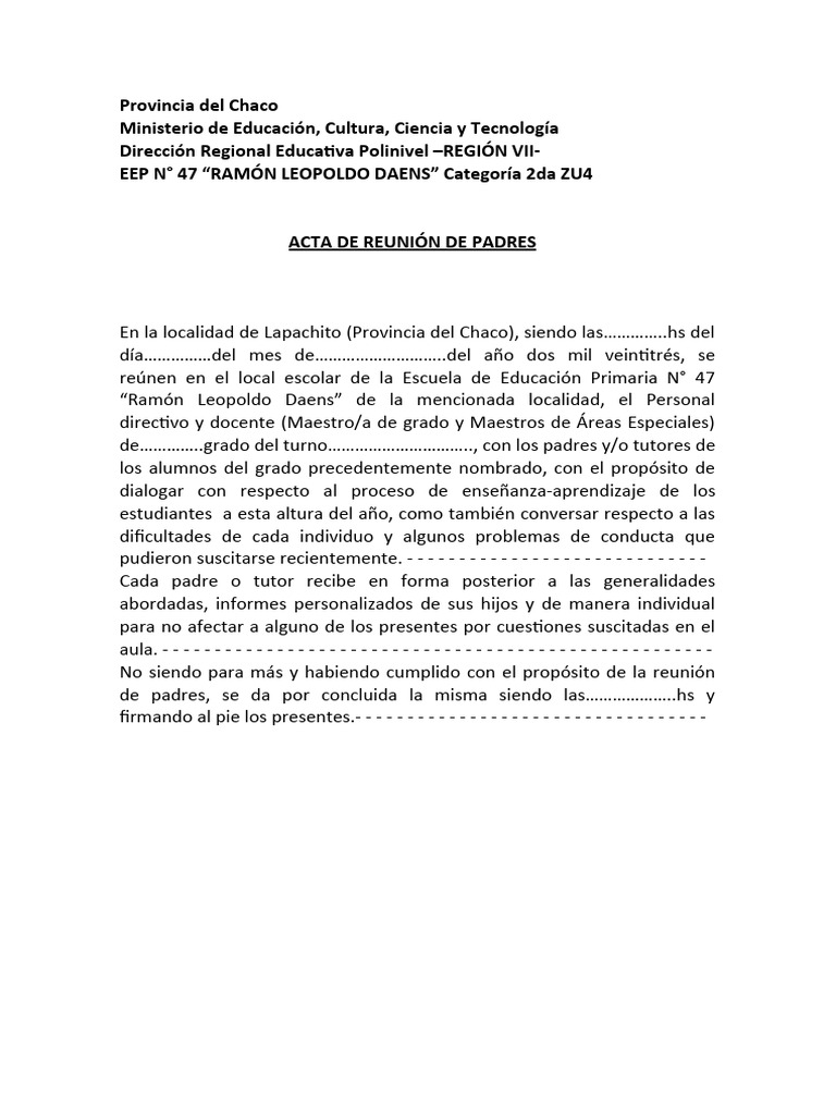 Acta de Reunión de Padres | PDF