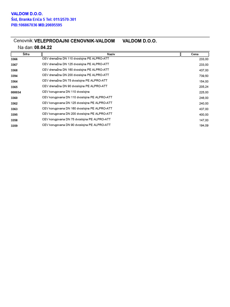 ALPRO-korugovane I Drenažne Cevi-Cen-08042022 | PDF