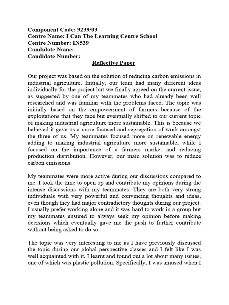 SvetlanaBhatia_9239_03_Reflective Paper | PDF | Sustainability ...