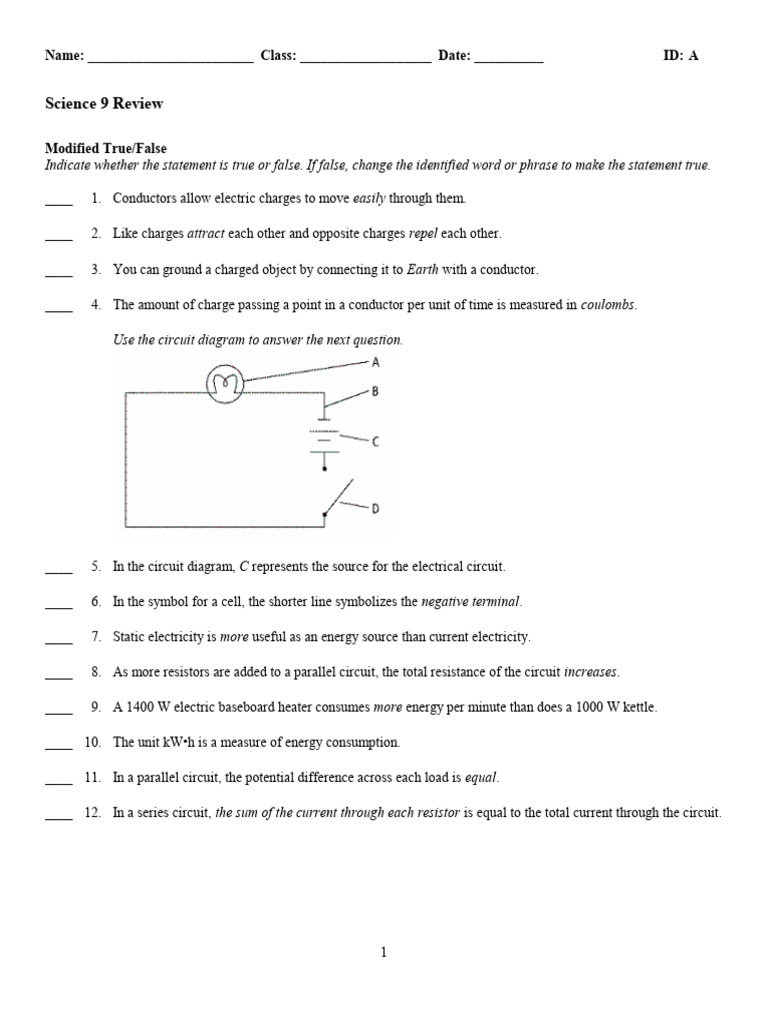 Electricity Year 9 Questions Cicut | PDF | Science & Mathematics