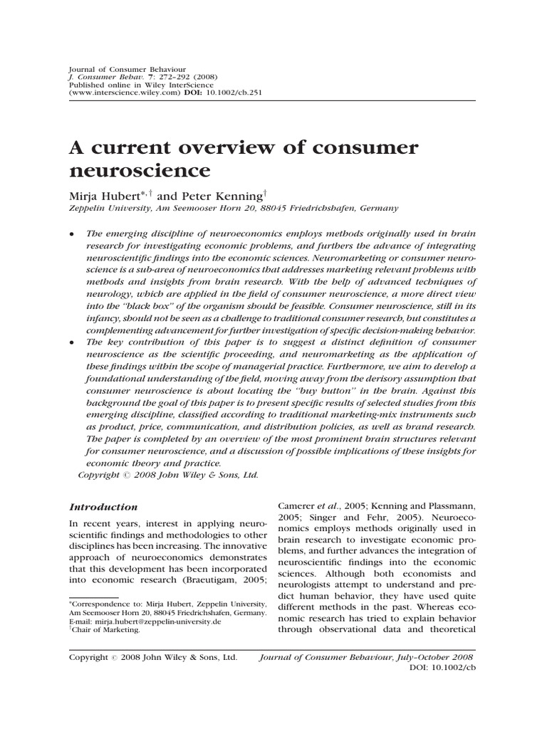 Consumer Neuroscience Pdf Prefrontal Cortex Reward System